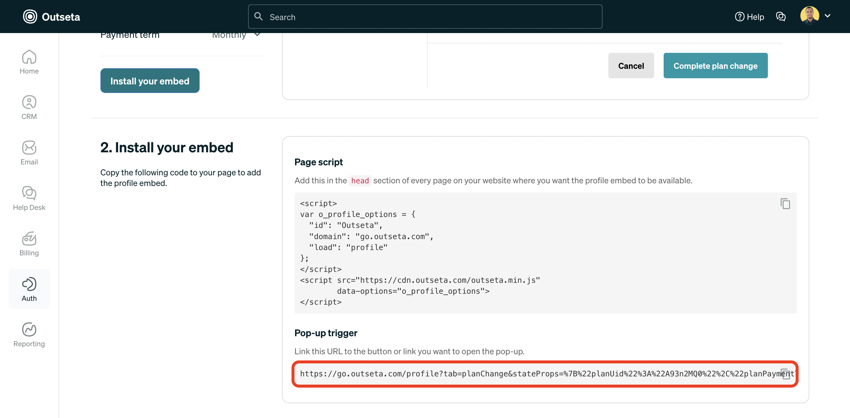 Open the profile embed directly to the "Change Plan" tab | Outseta ...