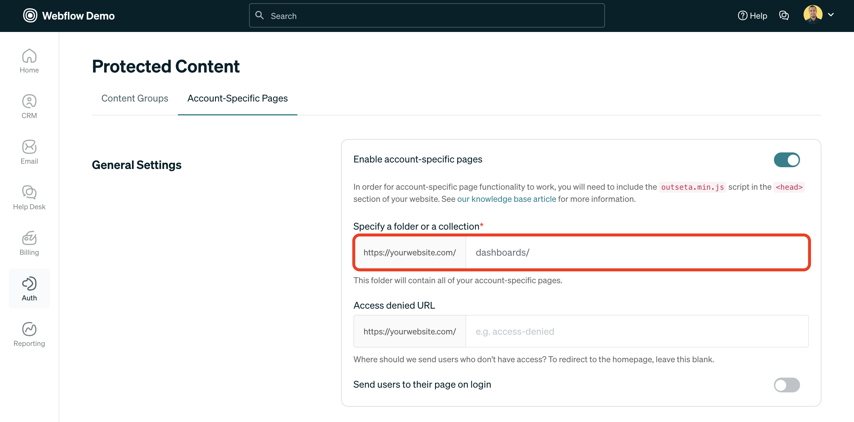Manually create account specific pages | Outseta Knowledge Base