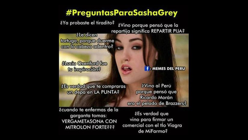 Sasha Grey confirma llegada al Perú y los memes no se hicieron esperar