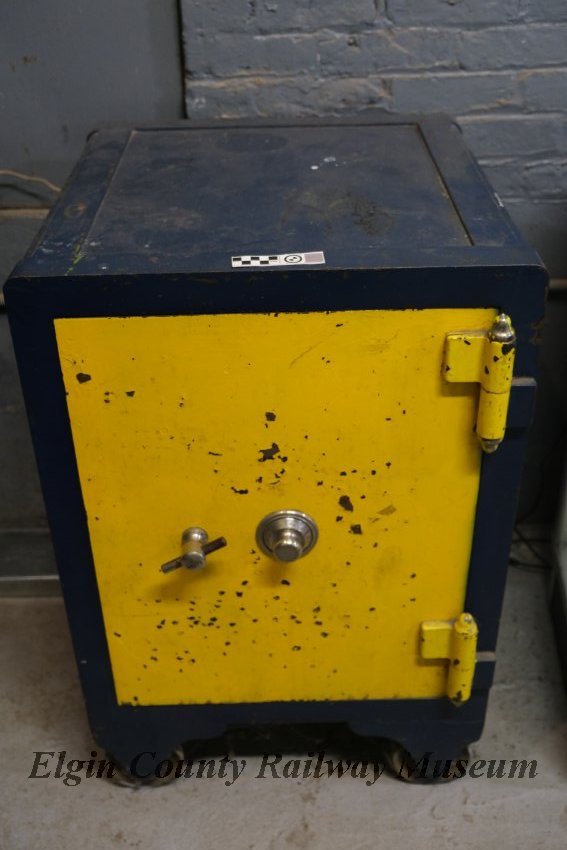 Yellow and Blue Safe - Safe | Elgin County Railway Museum