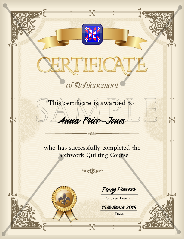 Hard Copy Certificate ( Stripe ) – Patchwork Quilting Course