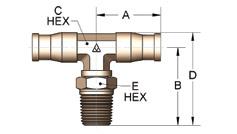 MALE BRANCH TEE SWIVEL PTC BRASS FITTING 1/2" TUBE X 1/2" M. PIPE