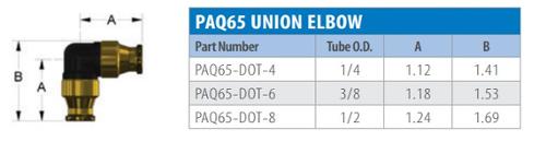 90 DEG. UNION PTC COMPOSITE FITTING 3/8" TUBE