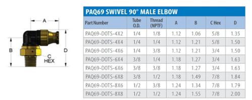 90 DEG. SWIVEL PTC COMPOSITE FITTING 3/8" TUBE X 3/8" M. PIPE