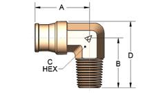 90 DEG. PTC BRASS FITTING 5/8" TUBE X 3/8" M. PIPE
