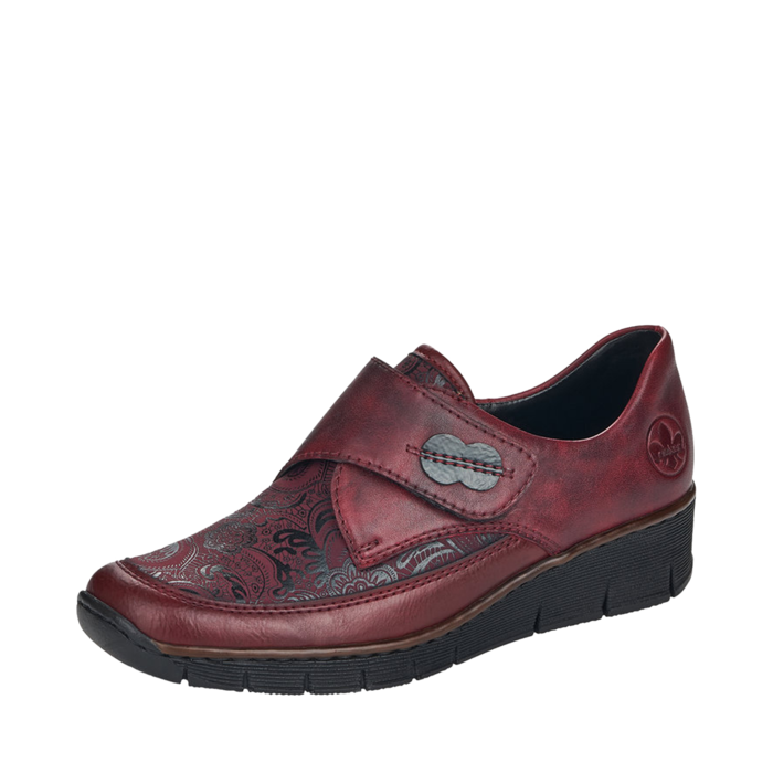 Rieker femme soulier loafer rouge/velcro - Chaussures Pierre Roy Saint-Jean