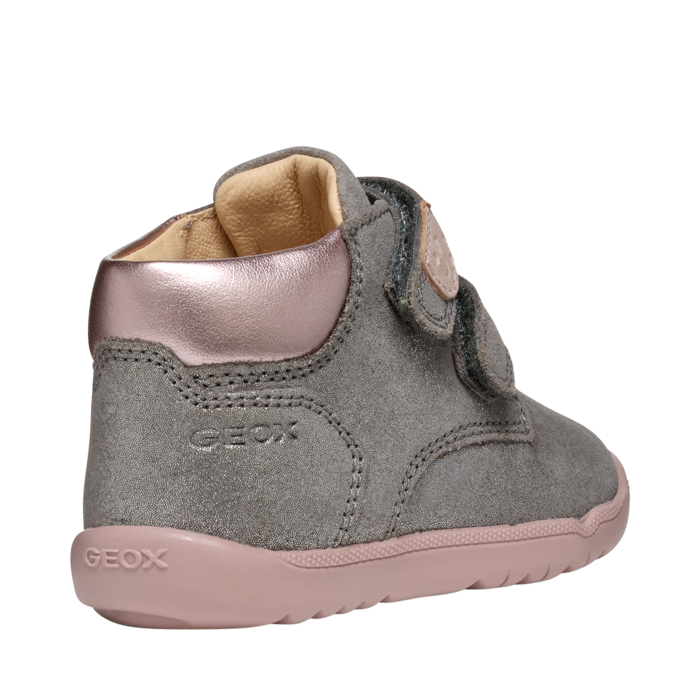 Geox soulier enfant velcro gris/rose - Chaussures Pierre Roy Saint-Jean