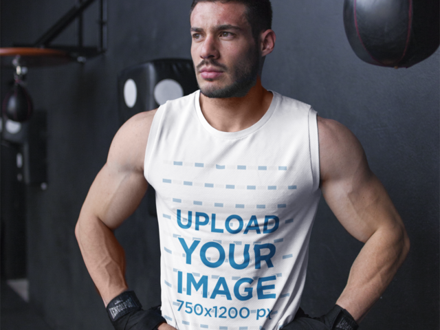 Placeit - Sleeveless Shirt Mockup of a Muscular Man Near the Boxing ...
