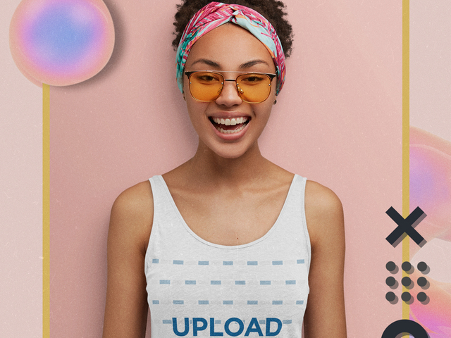 Placeit - Tank Top Mockup Featuring a Young Woman and a Trendy Design