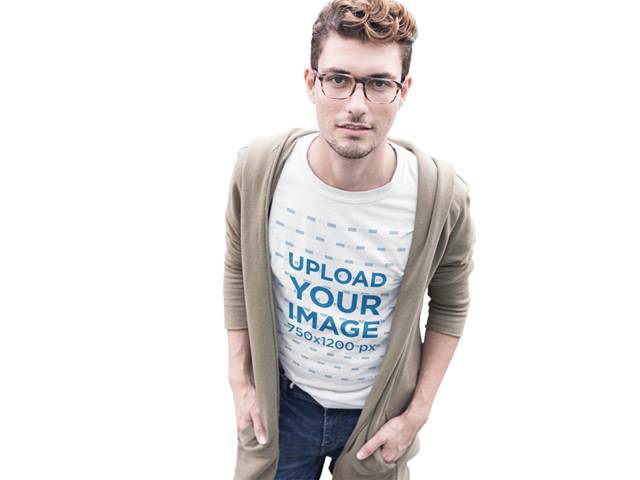 Placeit - Transparent Young Hipster Wearing a Tee and Glasses in the ...