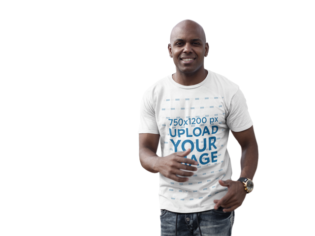 Placeit - Transparent Bald Man Smiling While Wearing a Round Neck Tee ...