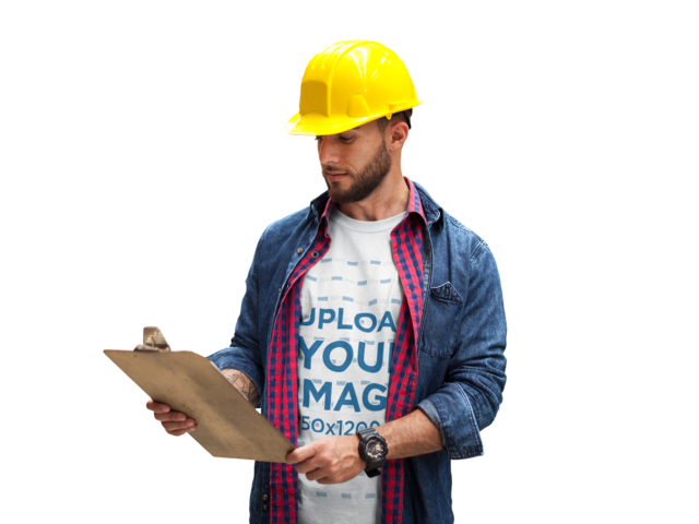 Placeit - Transparent Supervisor Wearing a T-Shirt Mockup at the Warehouse