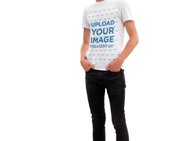 Placeit - Transparent Mockup of a Tall Man Posing with a Basic T-Shirt