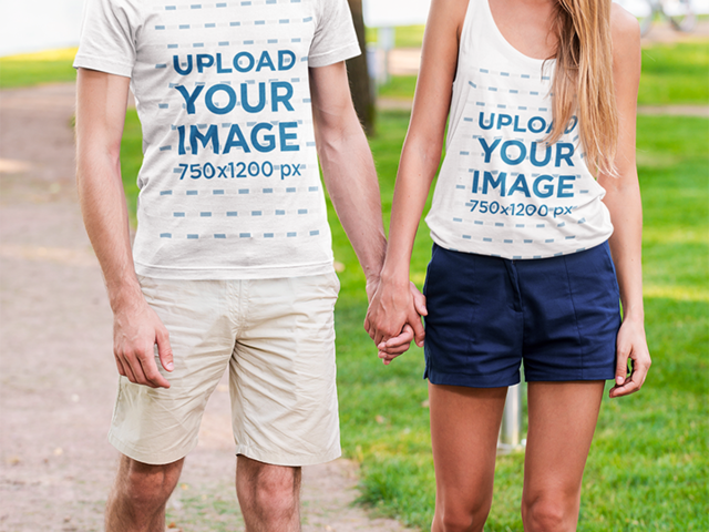 Placeit - Tank Top and V-Neck Mockup Featuring a Smiling Couple Holding ...