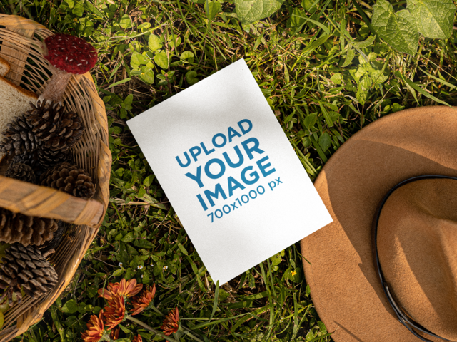 Placeit - Cottagecore-Themed Mockup of a Postcard Lying on the Grass