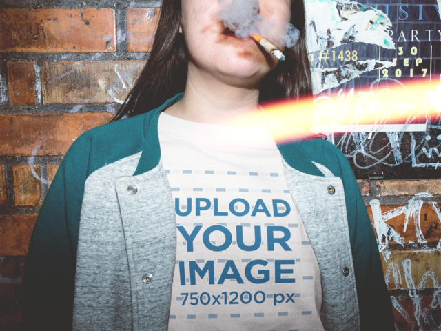 Placeit - Mockup of a Smoker Woman Wearing a Crewneck Sweater Mockup ...