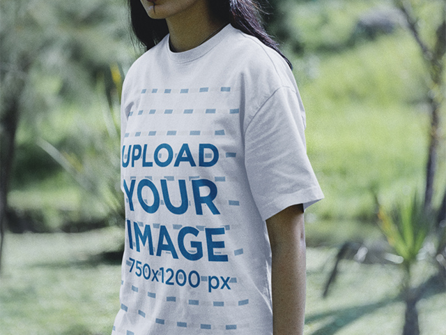 Placeit - Oversized Tee Mockup of a Woman with Dark Forest-Inspired Makeup