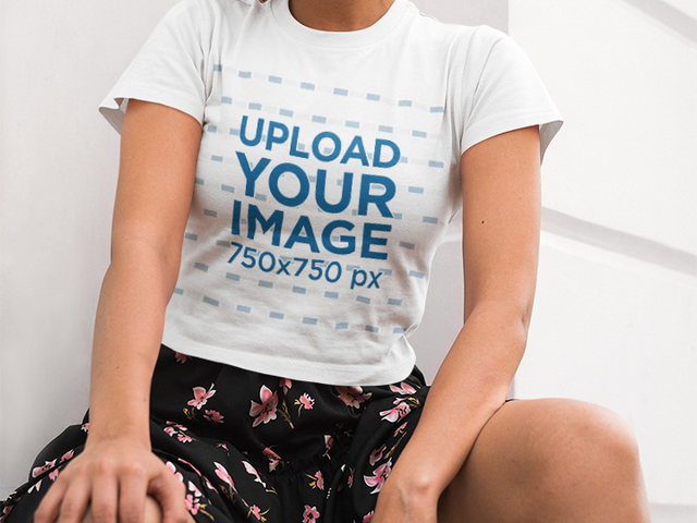 Placeit - Crop Top Mockup Featuring a Woman Posing With a Serious Look