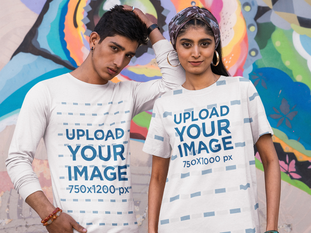 Placeit - T-Shirt and Dress Mockup Featuring a Woman and a Man Posing ...