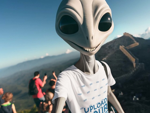 Placeit - AI-Generated Tee Mockup of a Happy Alien Taking a Selfie at ...