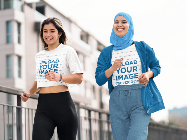 Placeit - Crop Top and T-Shirt Mockup Featuring Two Cheerful Women ...