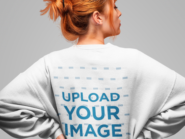 Placeit - Sweatshirt Mockup of a Woman with a Red Hair Bun and Hands on ...