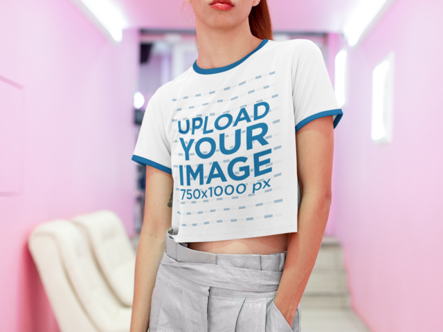Placeit - Crop Top Ringer Tee Mockup Featuring a Freckled Woman in a ...