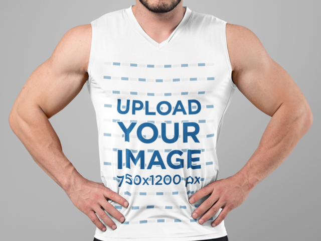 Placeit - Sleeveless Shirt Mockup of a Fit Man with Hands on His Waist