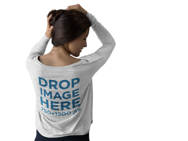 Placeit - Long Sleeve T-Shirt Mockup of a Woman Grabbing her Hair