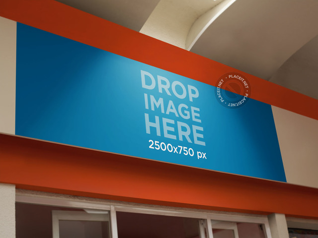 Placeit - Horizontal Banner Mockup Outside a Store at a Shopping Center