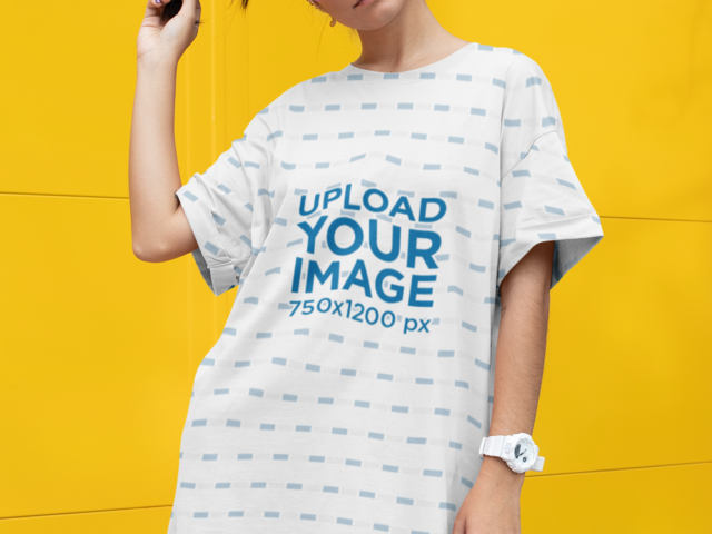 Placeit - Shift Dress Mockup Featuring a Woman Holding Her Ponytail