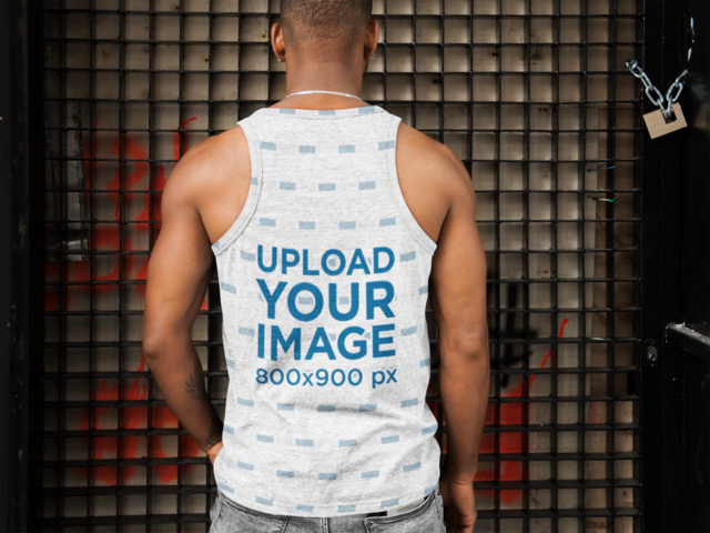 Placeit - Back Shot of a Man Wearing an All-Over Tank Top Mockup Facing ...