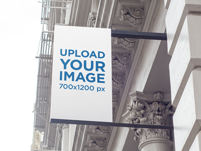 Placeit - Mockup of a Vertical Shop Sign on an Elegant Building
