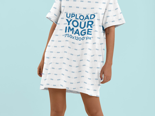 Placeit - Mockup of a Woman Wearing a Shift Dress at a Studio