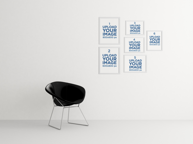 Placeit - Mockup Featuring Six Art Prints and a Modern Black Chair