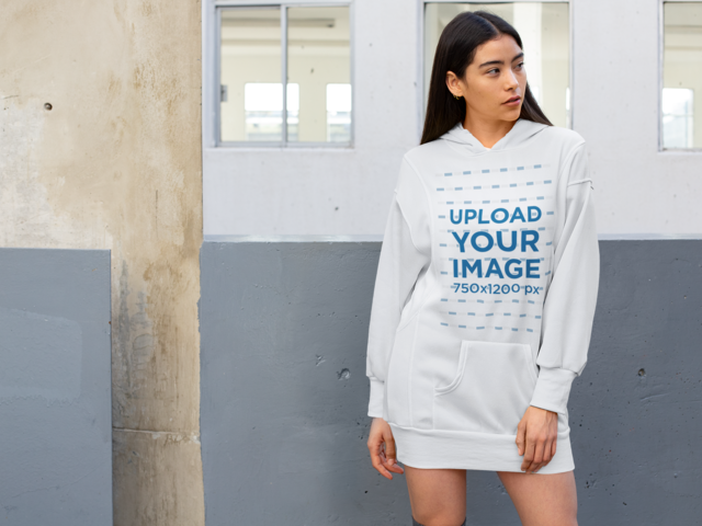 Placeit - Hoodie Dress Mockup of a Young Woman with Long Hair