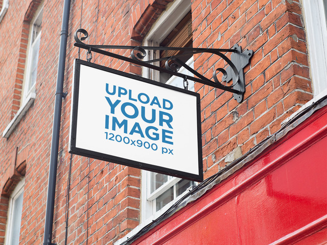 Placeit - Mockup of a Store Sign Placed on a Brick-Wall Building