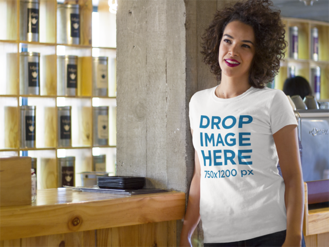 Placeit - T-Shirt Mockup Featuring a Woman in a Restaurant