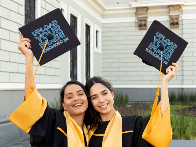 Placeit - Graduation Cap Mockup Featuring Two Friends on Their ...