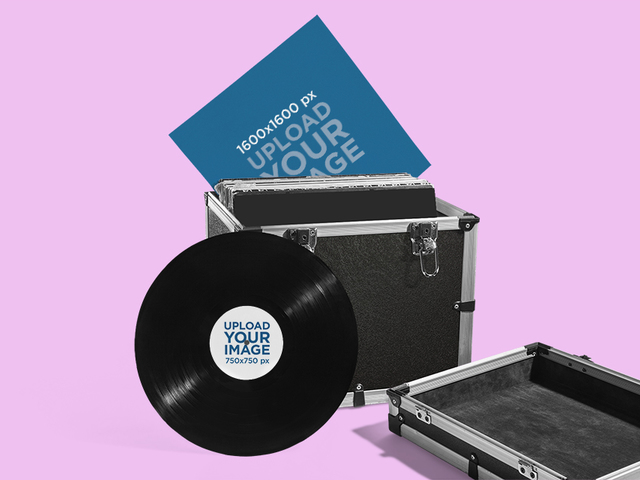 Placeit - Mockup of a Vinyl Record in a DJ's Equipment Case