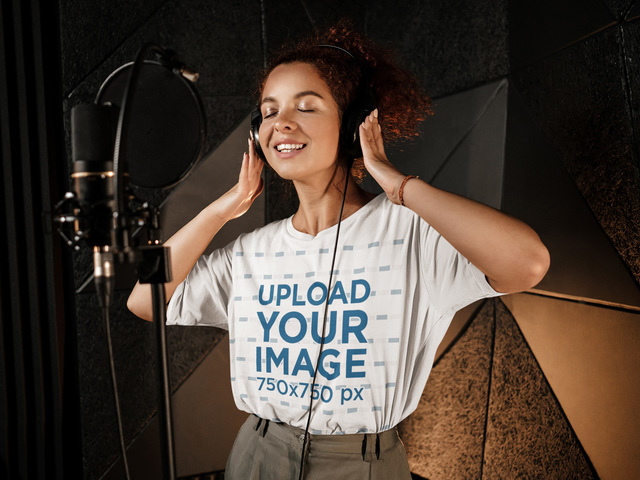 Placeit - T-Shirt Mockup of a Singer Recording a New Song