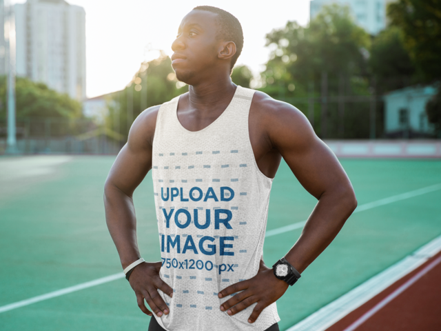 Placeit - Tank Top Mockup of a Man Training at a Track