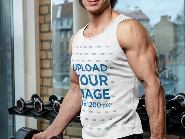 Placeit - Tank Top Mockup of a Muscular Man with Medium-Length Hair