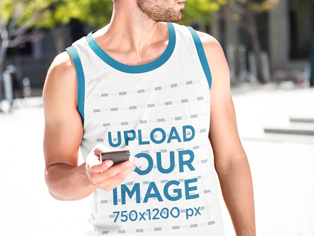 Placeit - Mockup of a Fit Man Wearing a Ringer Tank Top