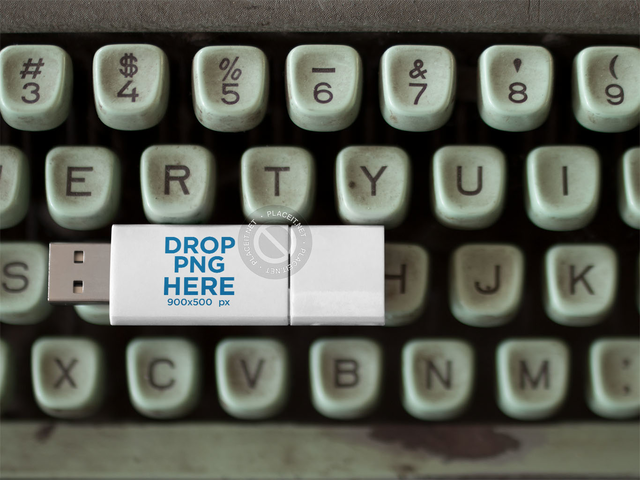 Placeit - USB Flash Drive Template Lying on a Typewriter