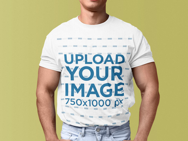 Placeit - T-Shirt Mockup of a Muscular Man Standing at a Studio
