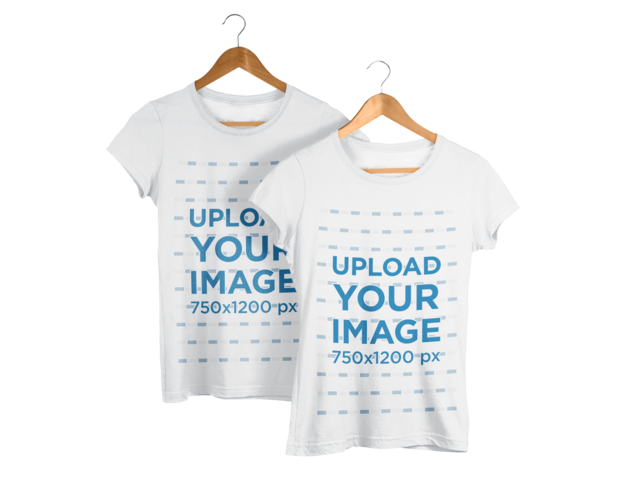 Placeit - Two T-Shirts Mockup on Hangers Against a Transparent Backdrop