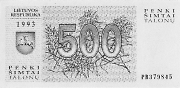 1993 Lithuania 500 Talonu values and price guide