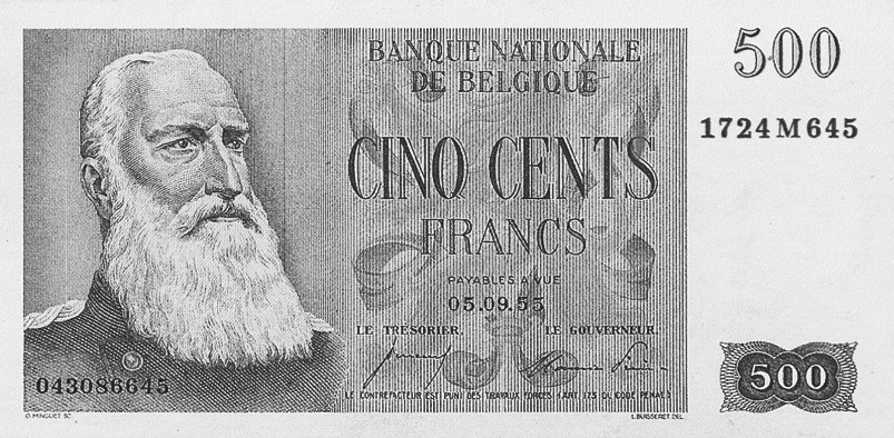 1952-1958 Belgium 500 Francs values and price guide