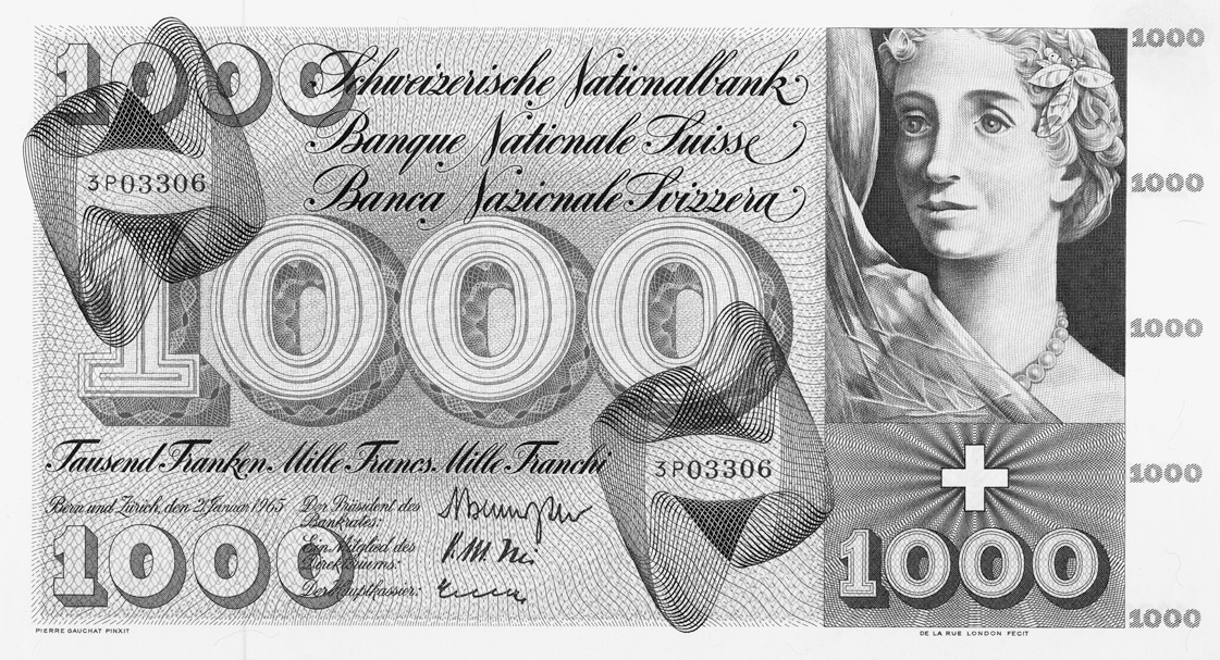 1954-1974 Switzerland 1000 Franken values and price guide